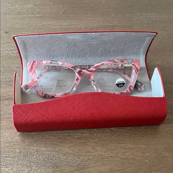 Eyebobs | Accessories | Eyebobs Pink Marble Glasses With Red Case ...